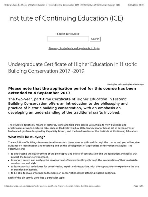 Undergraduate Certificate Of Higher Education In Historic Building