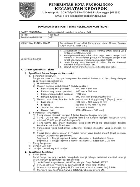 Spesifikasi Teknis Pjuts Solar Cell Pdf