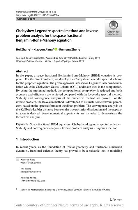 chebyshev legendre spectral method and inverse problem analysis for the