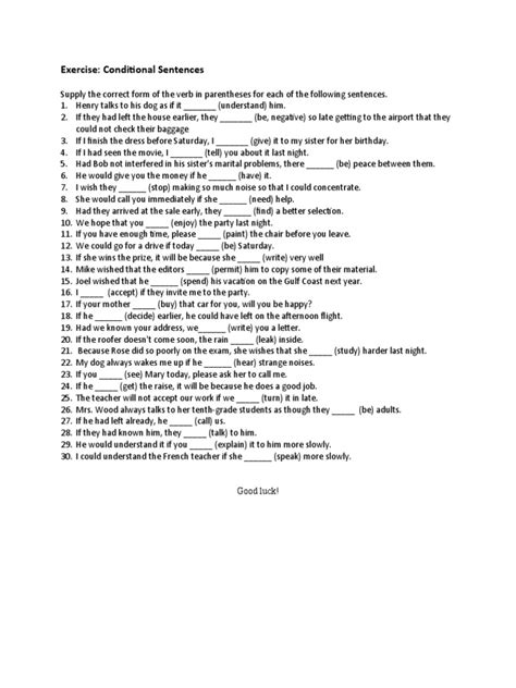 Exercise Conditional Sentences Auxiliary Verbs Pdf