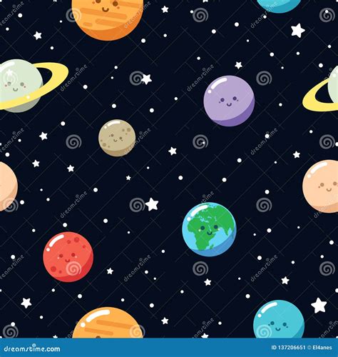 Cute Planets Pattern Stock Vector Illustration Of Flat 137206651