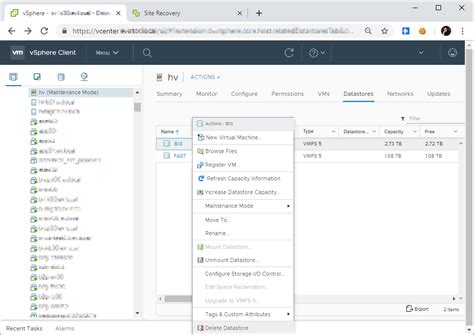 vcenter 6 7 — delete datastore internet