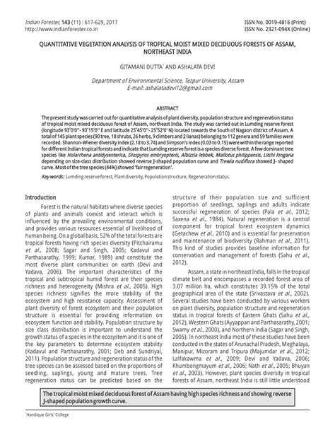 Pdf Quantitative Vegetation Analysis Of Tropical Moist Mixed
