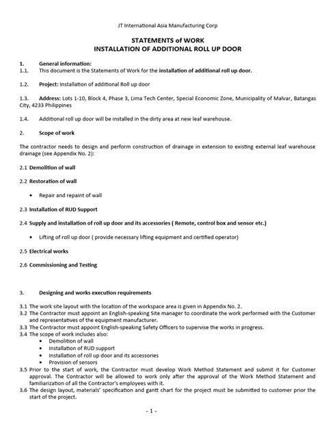 Rud Improvement Statements Of Work Copy 1 Pdf Employment Business