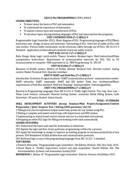 Syllabus Pdf Programmable Logic Controller Scada