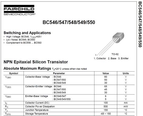 Bc549 Datasheet Specifications Pinout And Applications