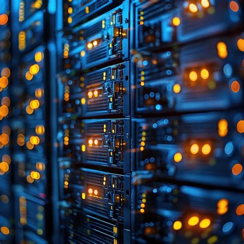 Data Center With Glowing Server Racks Premium Ai Generated Image