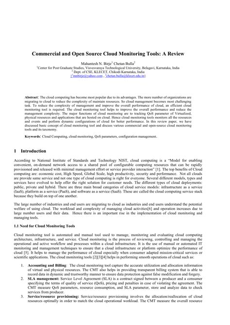 Pdf Commercial And Open Source Cloud Monitoring Tools A Review