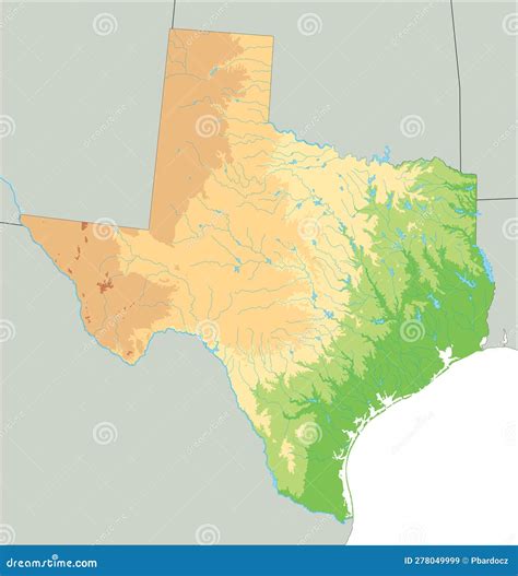 Detailed Texas Physical Map Stock Vector Illustration Of Editable