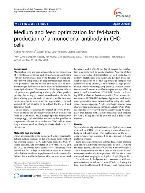 Pdf Medium And Feed Optimization For Fed Batch Production Of A