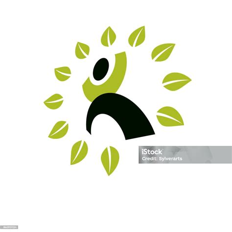 벡터 그림을 제기 도달 흥분된 추상 남자의 녹색 아이디어 창조적인 아이콘을 이동 합니다 생태 개념 아이콘입니다 다운 기호입니다 0명에 대한 스톡 벡터 아트 및 기타 이미지