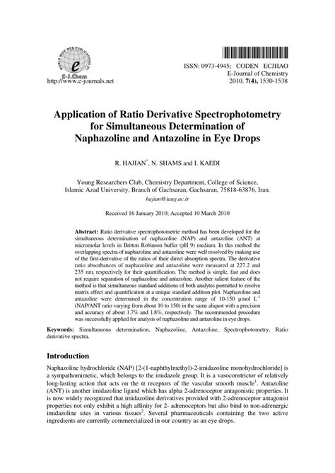 Pdf Application Of Ratio Derivative Spectrophotometry For Simultaneous Determination Of