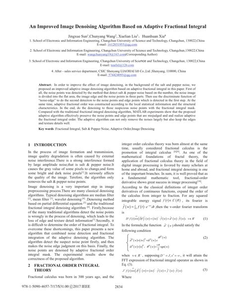 Pdf An Improved Image Denoising Algorithm Based On Adaptive