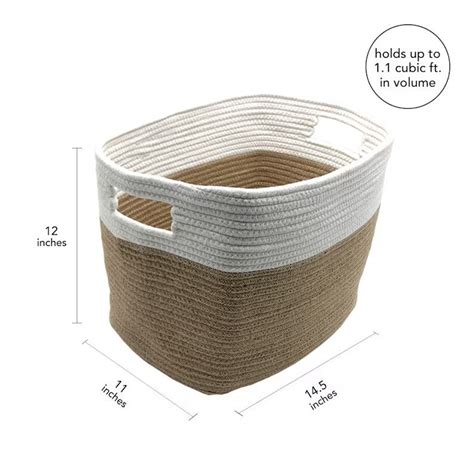 Cubby Baskets Cubby Storage Fabric Basket With Handles Jute White Cotton Rope Baskets 13 X
