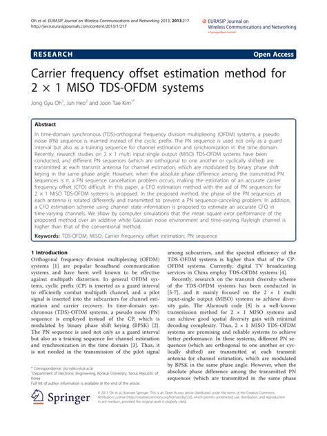 Pdf Carrier Frequency Offset Estimation Method For 2 × 1 Miso Tds