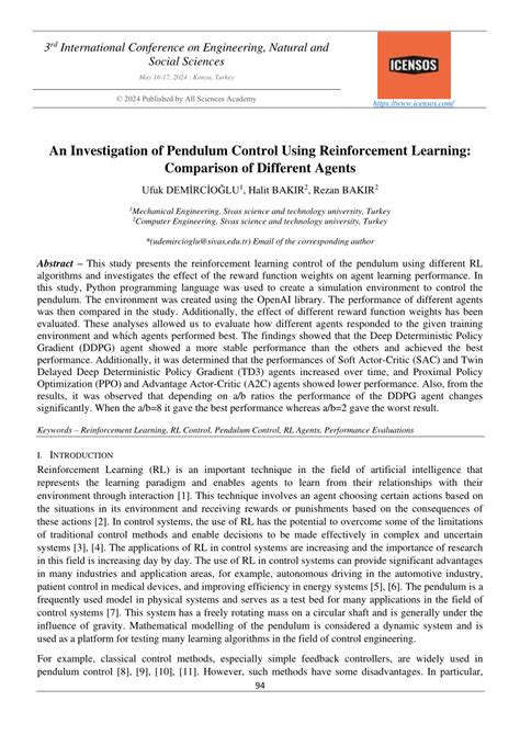 Pdf An Investigation Of Pendulum Control Using Reinforcement Learning Comparison Of Different