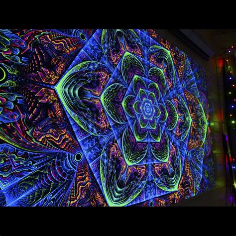 Uv Reactive Fluorescent Tapestry “ L Hyper Space Dive” Fractalika