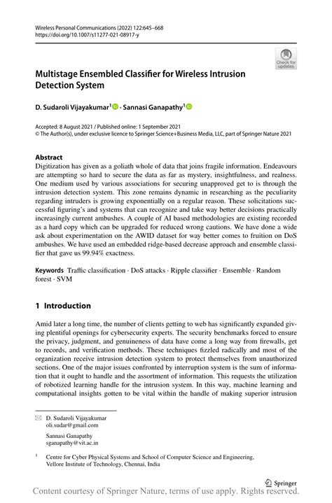 Multistage Ensembled Classifier For Wireless Intrusion Detection System Request Pdf
