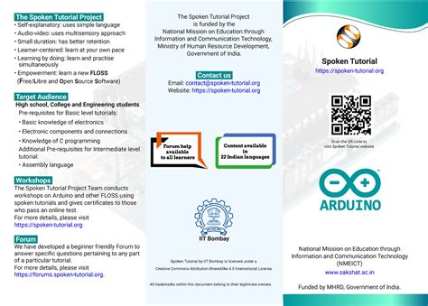 Arduino Brochure English The Spoken Tutorial Project Self Explanatory Uses Simple Language