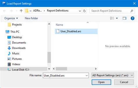 how to save and load report settings documentation ad reports