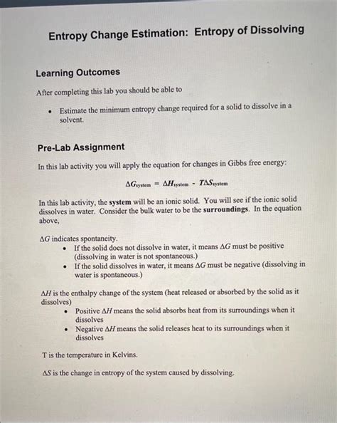 Entropy Change Estimation Entropy Of Dissolving Chegg