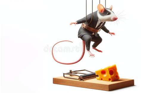 A Mouse In A Suit On Ropes Descends To A Mousetrap With Cheese Space