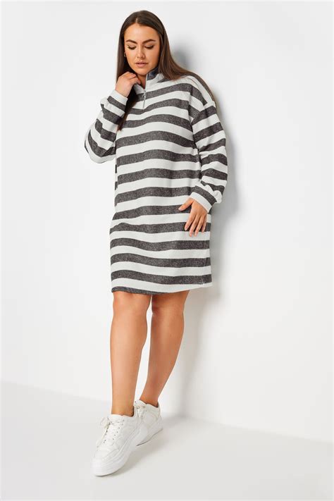 Yours Plus Size White Stripe Soft Touch Jumper Dress Yours Clothing
