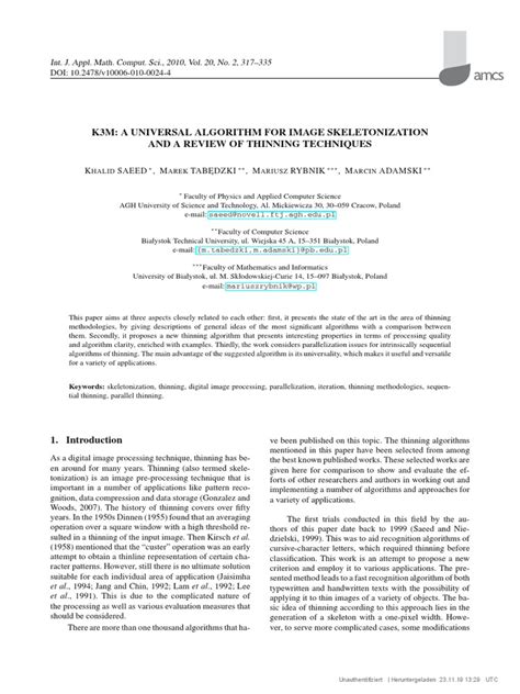 K3m A Universal Algorithm For Image Skeletonization And A Review Of