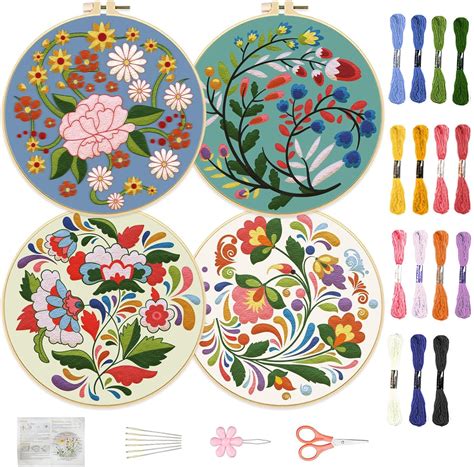 Freebloss 4 Set 8 Beginners Embroidery Kit Artistic