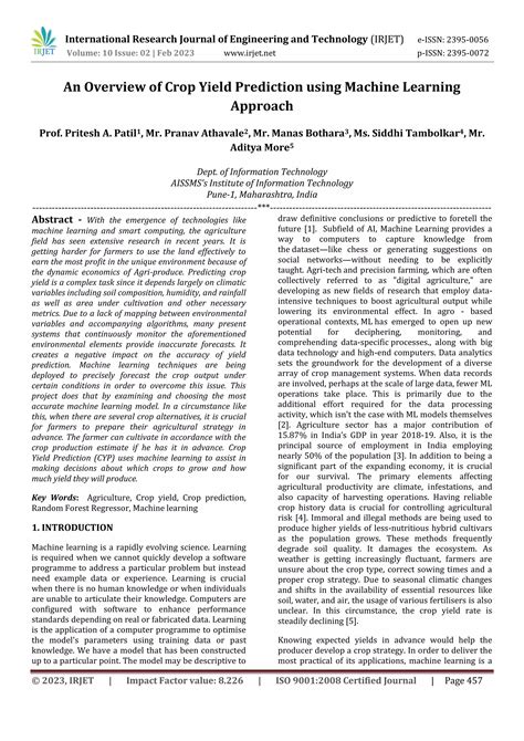 An Overview of Crop Yield Prediction using Machine Learning Approach ...