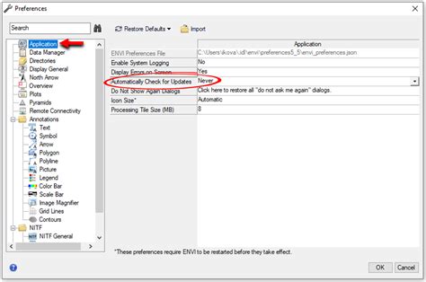 how to disable automatic update checks in envi and idl nv5 geospatial
