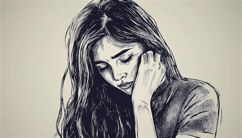 Girl Looking Down Profile Drawing