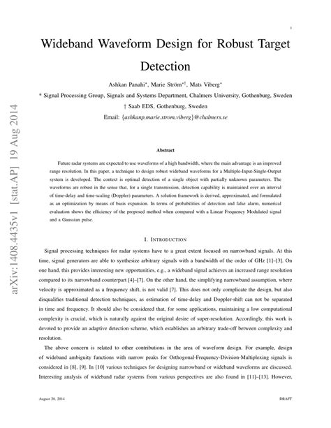 Pdf Wideband Waveform Design For Robust Target Detection