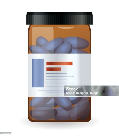 알약 병 라벨과 알약 내부 알약 약물 정제 캡슐 또는 비타민을위한 의료 항아리 벡터 플랫 스타일 디자인의 제약 용기 흰색 배경에 격리된 약병 건강 진단에 대한 스톡 벡터