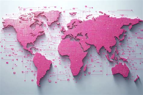 World Map Represented In Pink Showcasing Technology And Connectivity Through Digital Patterns