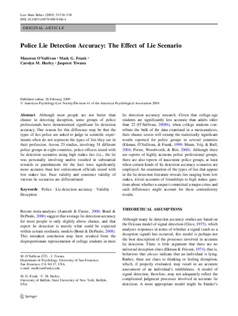Pdf Police Lie Detection Accuracy The Effect Of Lie Scenario