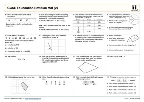gcse foundation revision mat 2 worksheet gcse maths revision