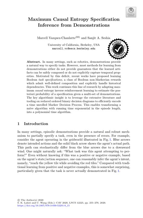 Pdf Maximum Causal Entropy Specification Inference From Demonstrations