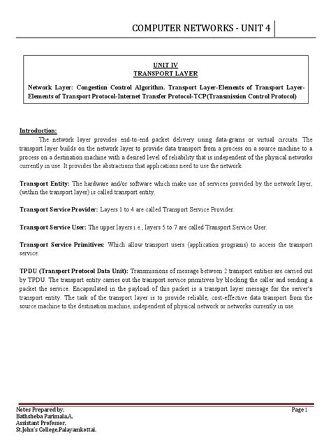 computer network transport layer pdf transmission control protocol