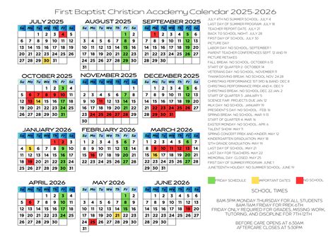 Calendar First Baptist Christian Academy