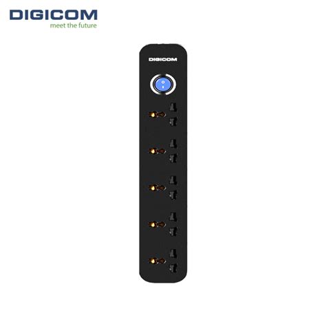 Digicom Surge Protector 5 Universal Extension Socket With 2 Meters Power Cord Dg V50 Black