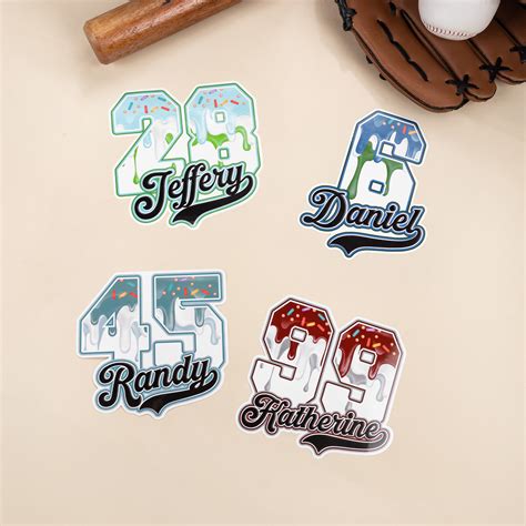 Personalised Multicolour Baseball Ice Cream Drip Stickers With Name And