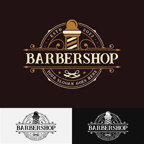이발소 빈티지 복고풍 원형 배지 로고 템플릿 Premium 벡터 프리미엄 벡터