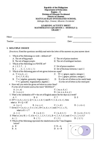 Math Las 7 Module 1 Pdf Algebra Abstract Algebra