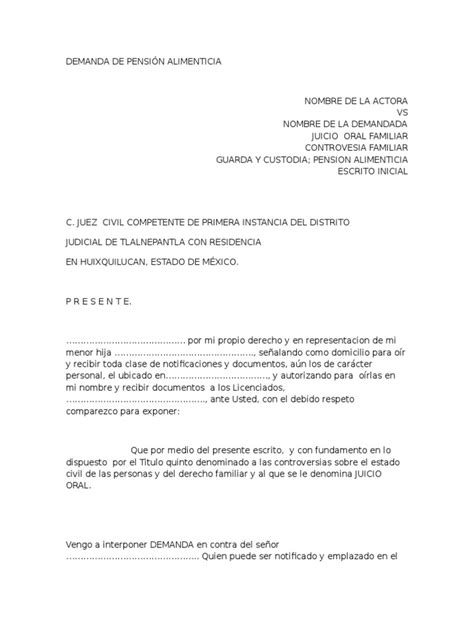 Demanda De Pensión Alimenticia En México Pdf Pensión Alimenticia