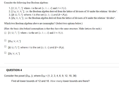 Solved Consider The Following Four Boolean Algebras 2