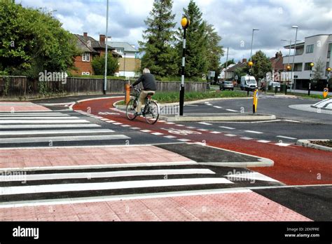 Cyclist Seen At The Roundabout Britains First Dutch Style Roundabout Opened Recently In