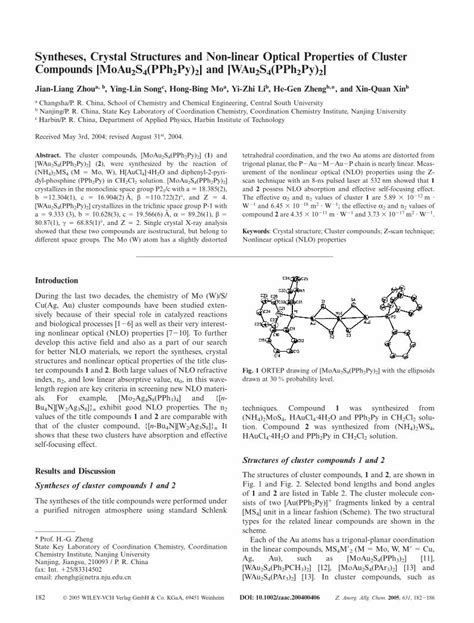 Pdf Syntheses Crystal Structures And Non Linear Optical Properties