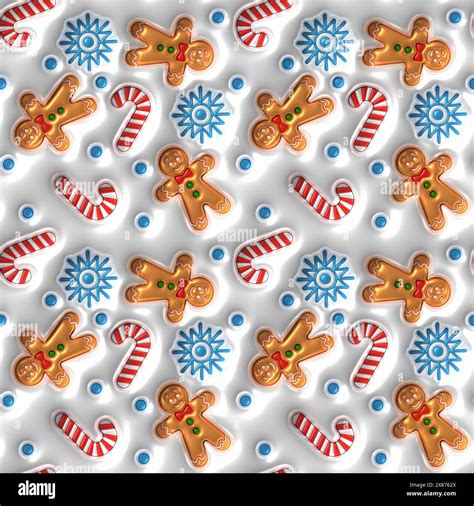 Christmas Gingerbread 3d Inflated Bubble Pattern Puffy Seamless Tileable Pattern Endless