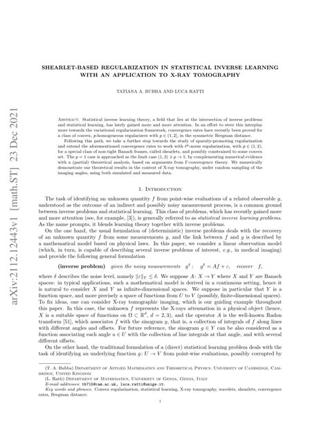 Pdf Shearlet Based Regularization In Statistical Inverse Learning With An Application To X Ray